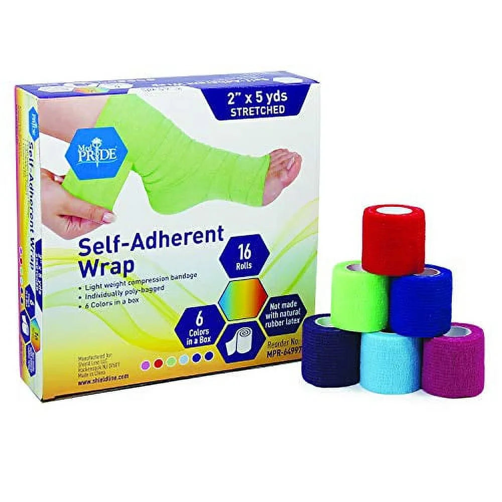Medpride Self-Adherent Wrap, 2"x5" yds. - Rainbow - Latex Free - 16 ro